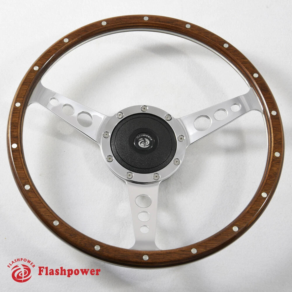16'' Classic Riveted Wood Grain Steering Wheel Restoration MGB Midget ...